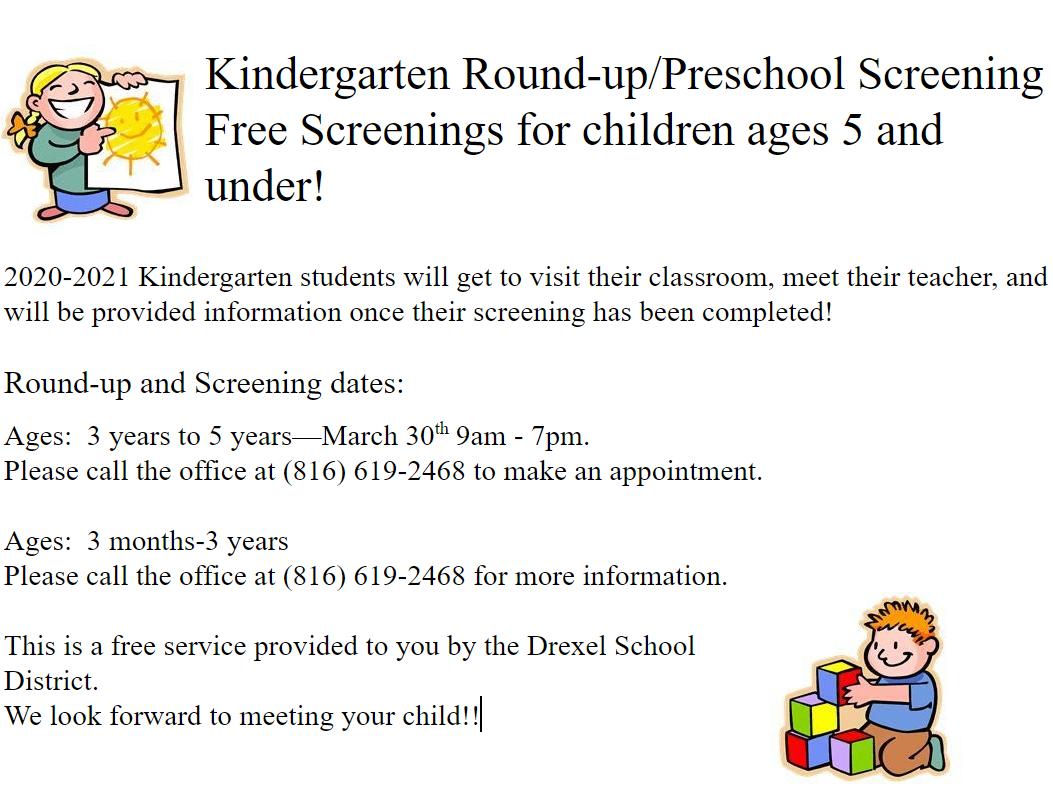 Drexel R-IV School District - Kindergarten Round-up/Preschool Screening